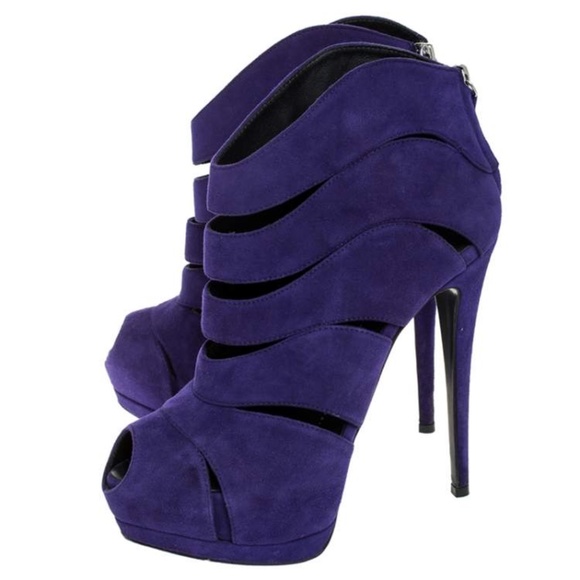 Giuseppe Zanotti | Shoes | Giuseppe Zanotti Purple Wave Cut Out Suede Peep Toe Platform Booties ...